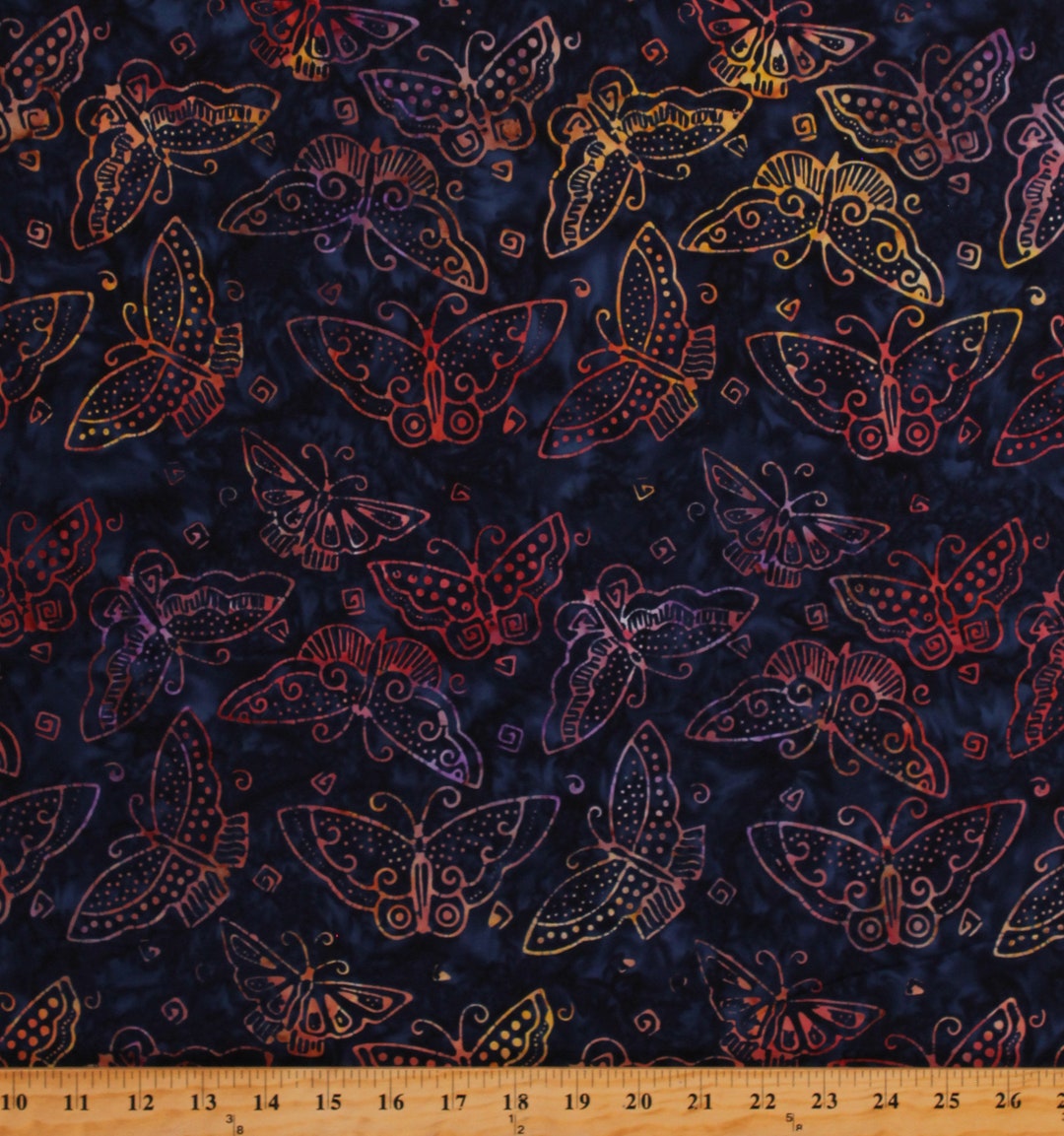 Cotton Batiks Butterfly Butterflies Rainbow Flowers Cotton Fabric Print ...