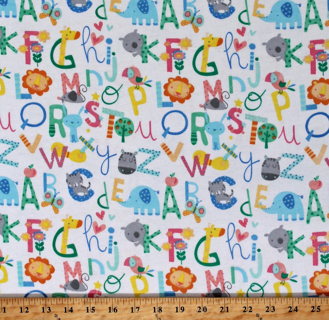 Flannel Alphabet Animals Abcs Learning Kids Children's White Cotton ...