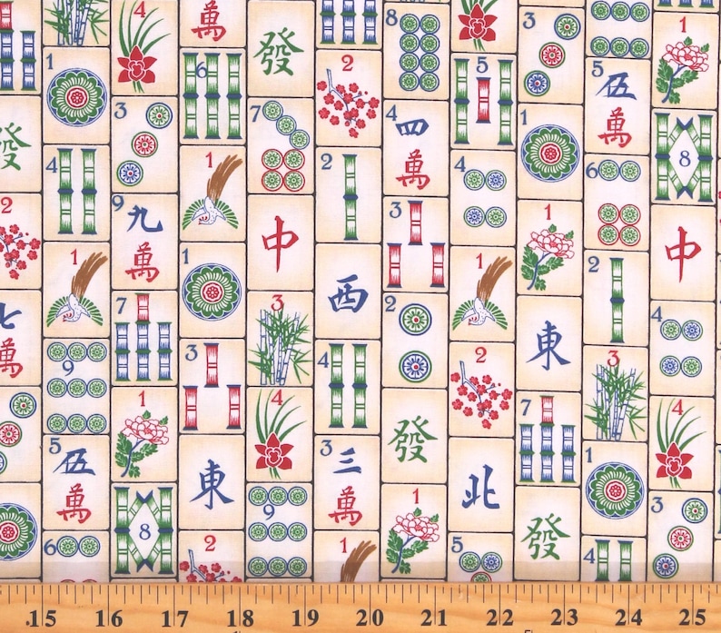 Cotton Mahjong Game Tiles Chinese Traditional Cotton Fabric Print by ...