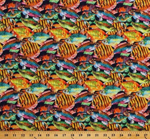 Cotton Tropical Fish Colorful Multi-color Ocean Animals Cotton - Etsy