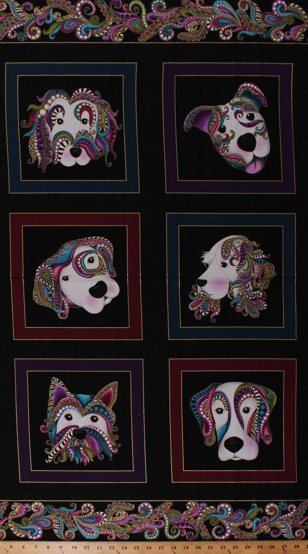 24" X 44" Panel Dogs Puppy Puppies Animals Gold Metallic Shimmer on ...