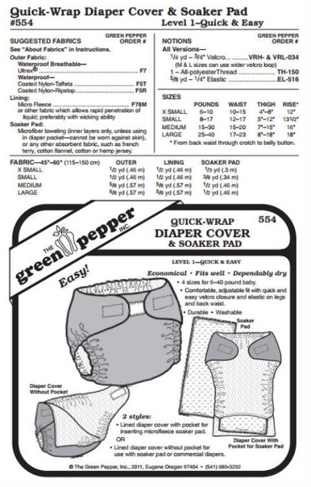 Quick Wrap Diaper Cover & Soaker Pad for Babies Toddlers #554 Sewing ...