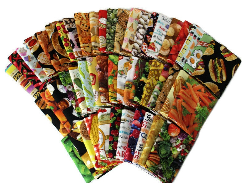 10 Fat Quarters - Food Kitchen Culinary Cuisine Fruit Veggies Candy ...
