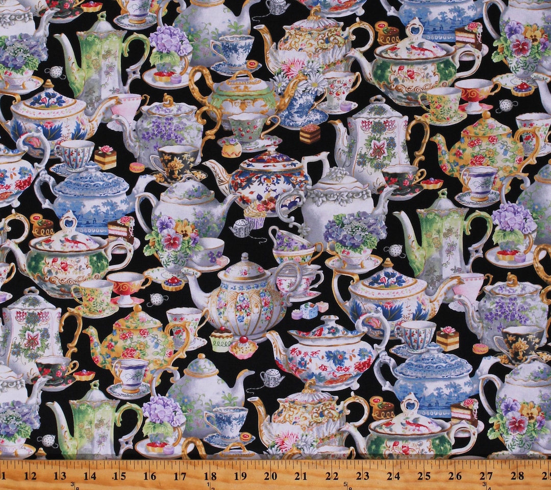 Cotton Tea Party Teapots Teacups Kettles Cups Mugs Desserts Fancy Tea ...