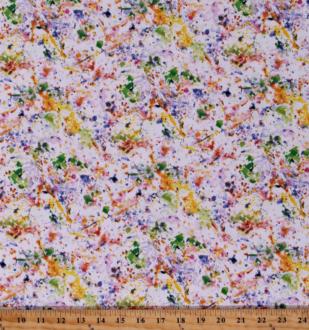 108" Wide Paint Splatter Multicolor Splotches on White Artistic Quilt ...