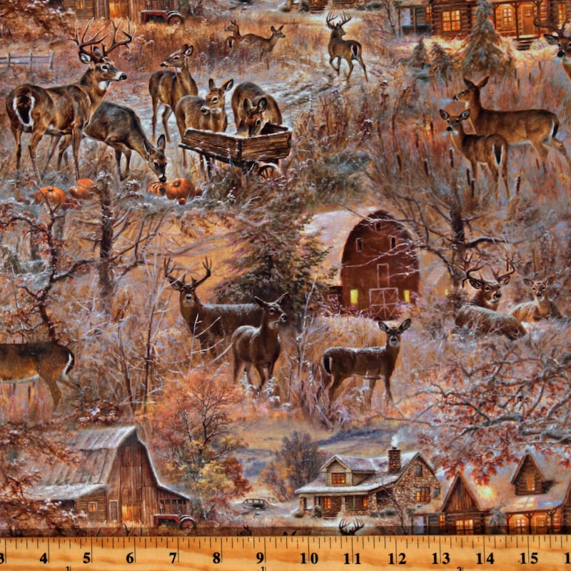 Winter Deer Print Fabric - Etsy