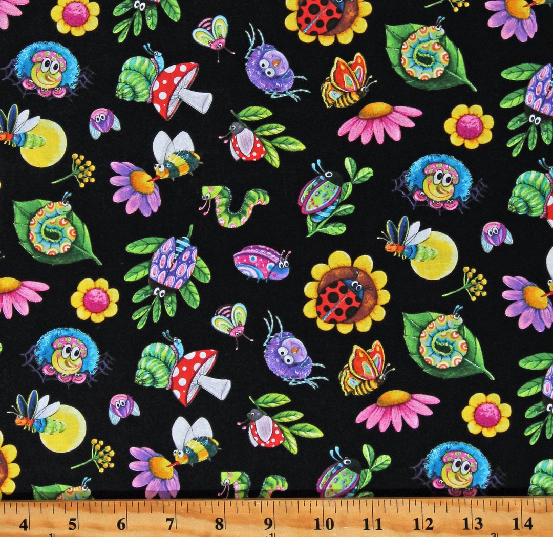 Cotton Insects All Around Bugs Ladybugs Bees Nature Flowers Mushrooms ...