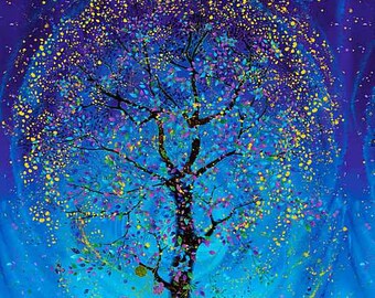Blue Utopia Metallic Tree Panel - Etsy