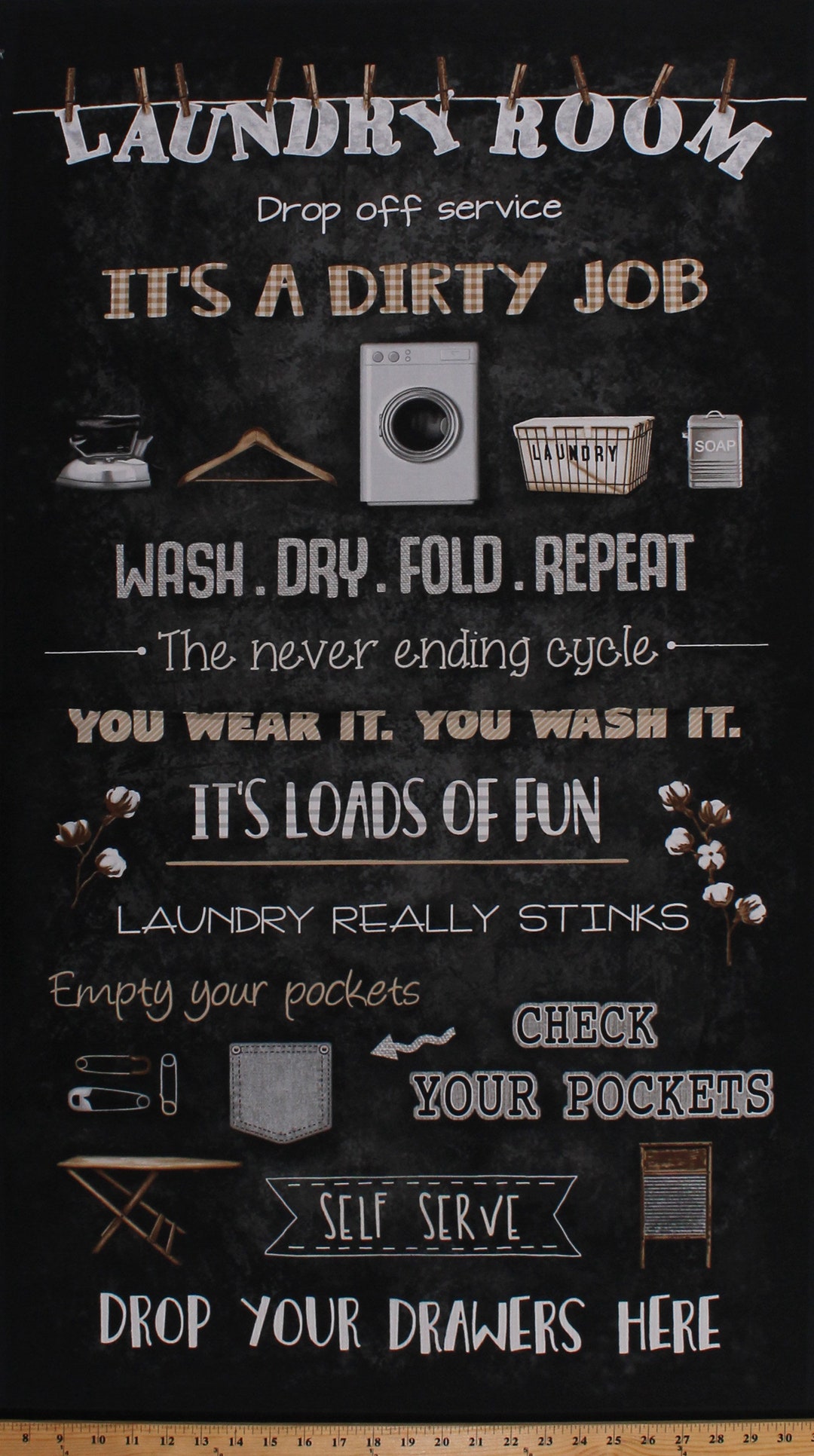 24" X 44" Panel Laundry Room Loads of Fun Wash Washing Cleaning Day ...