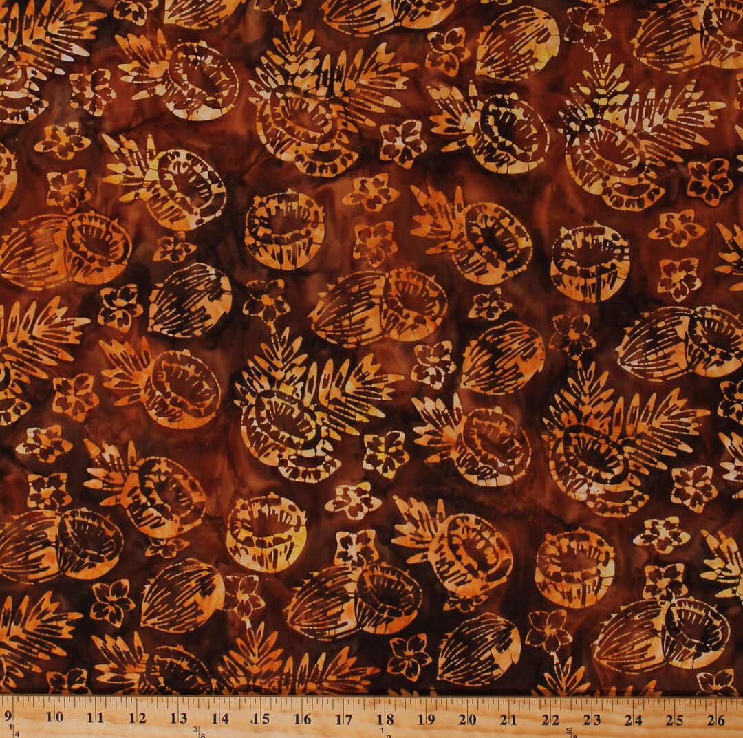 Cotton Batik Pineapples Coconuts Palm Tree Leaves Fruits Summer Beach ...