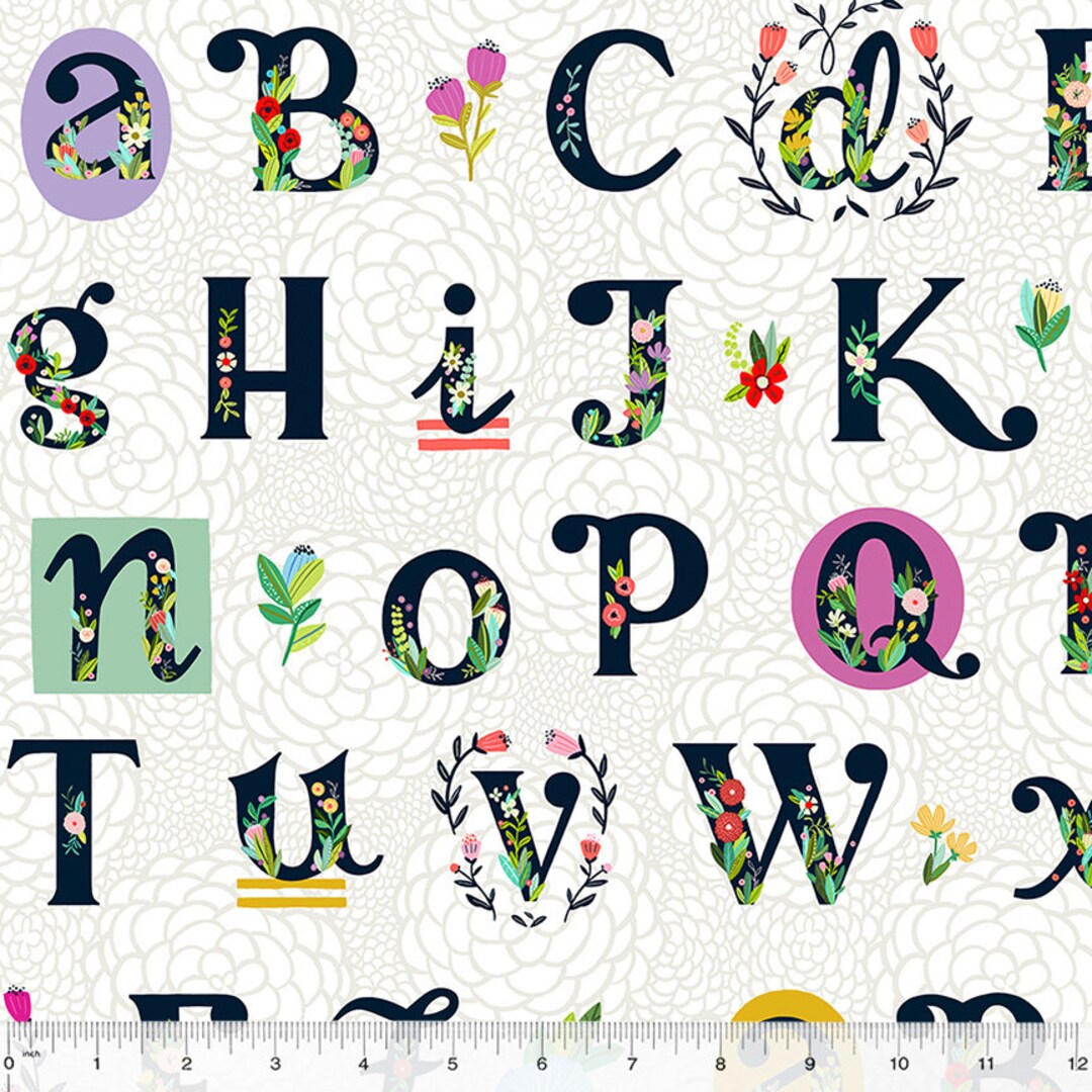 20" X 44" Panel Abcs in Bloom Alphabet Letters Floral Flowers Learning ...