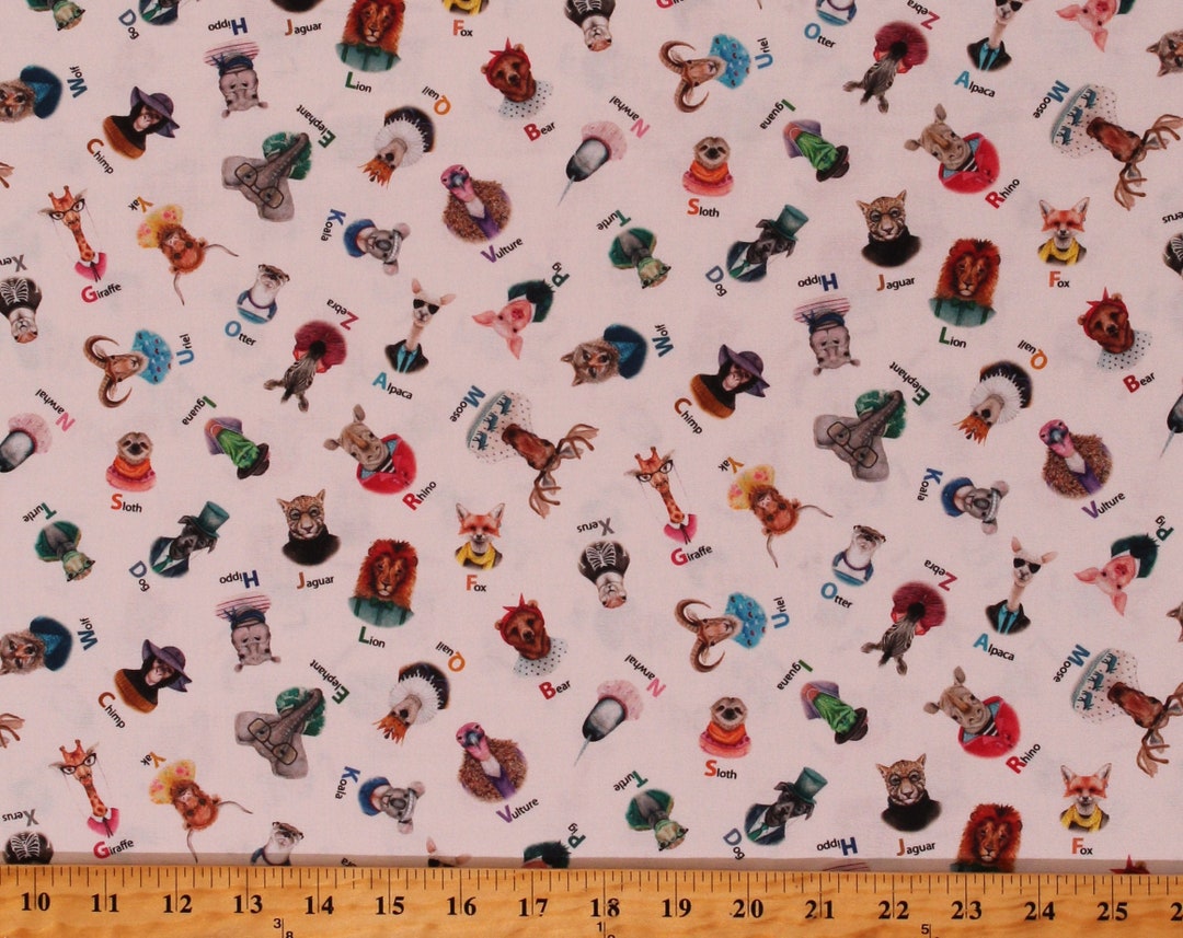 Cotton A-Z Alphabet Animals Words Zootopia Cream Cotton Fabric Print by ...