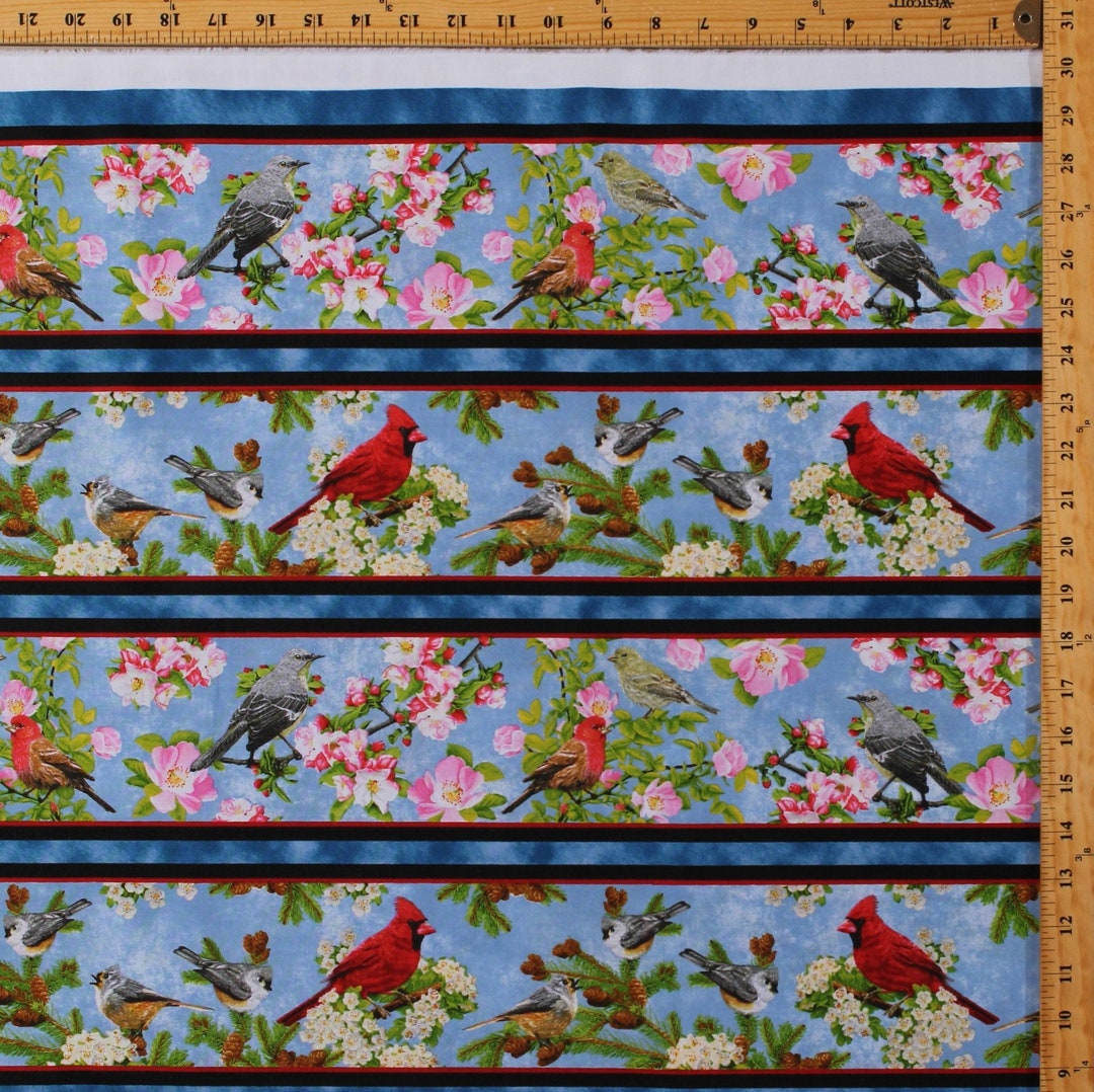 Cotton Birds Songs of Nature Cardinal Nuthatch Finch Flowers Apple ...