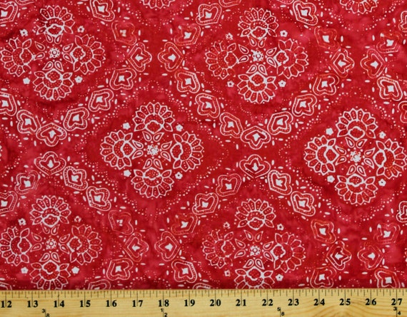 Cotton Batik Red Floral Design Flowers Hand Dyed Cotton Fabric | Etsy