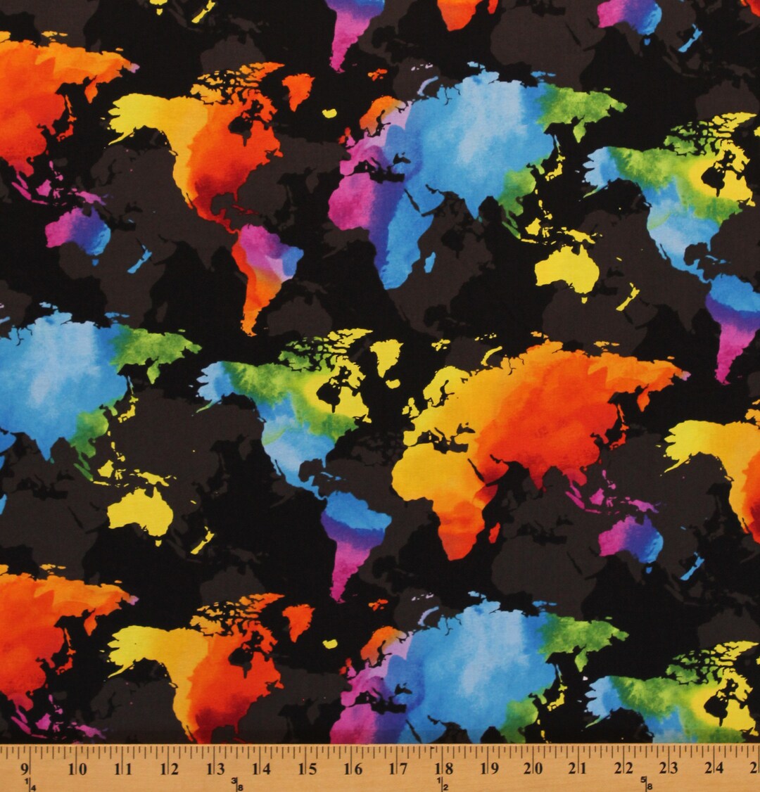 Cotton World Maps Bright Rainbow Continents Travel Countries Oceans ...