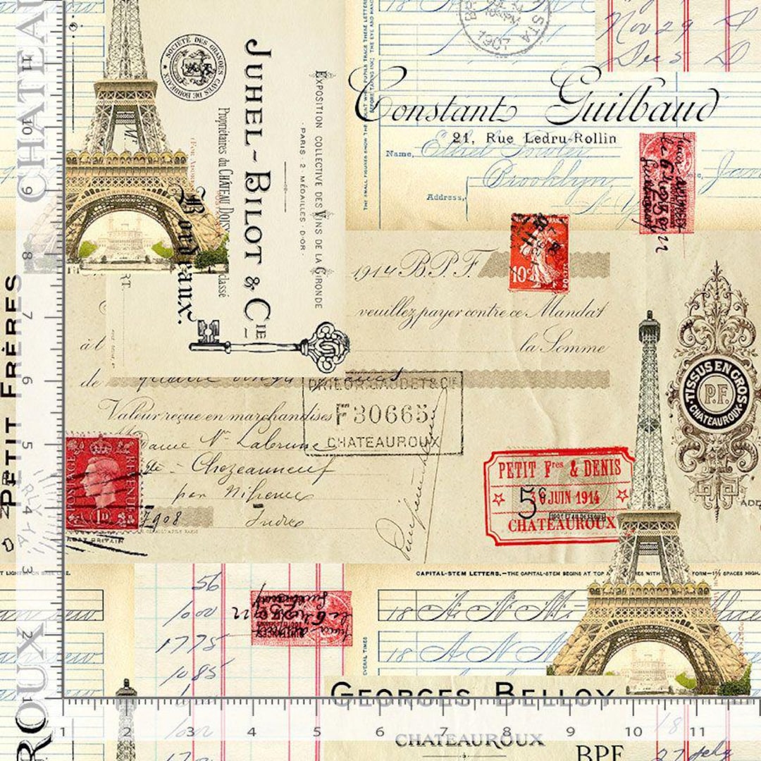 Cotton Paris Postcard Stamps France French Cursive Writing Keys ...