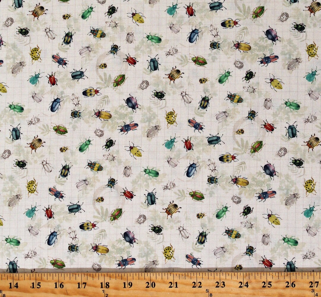 Cotton Beetles and Bugs Insects Nature Beige Cotton Fabric Print by the ...