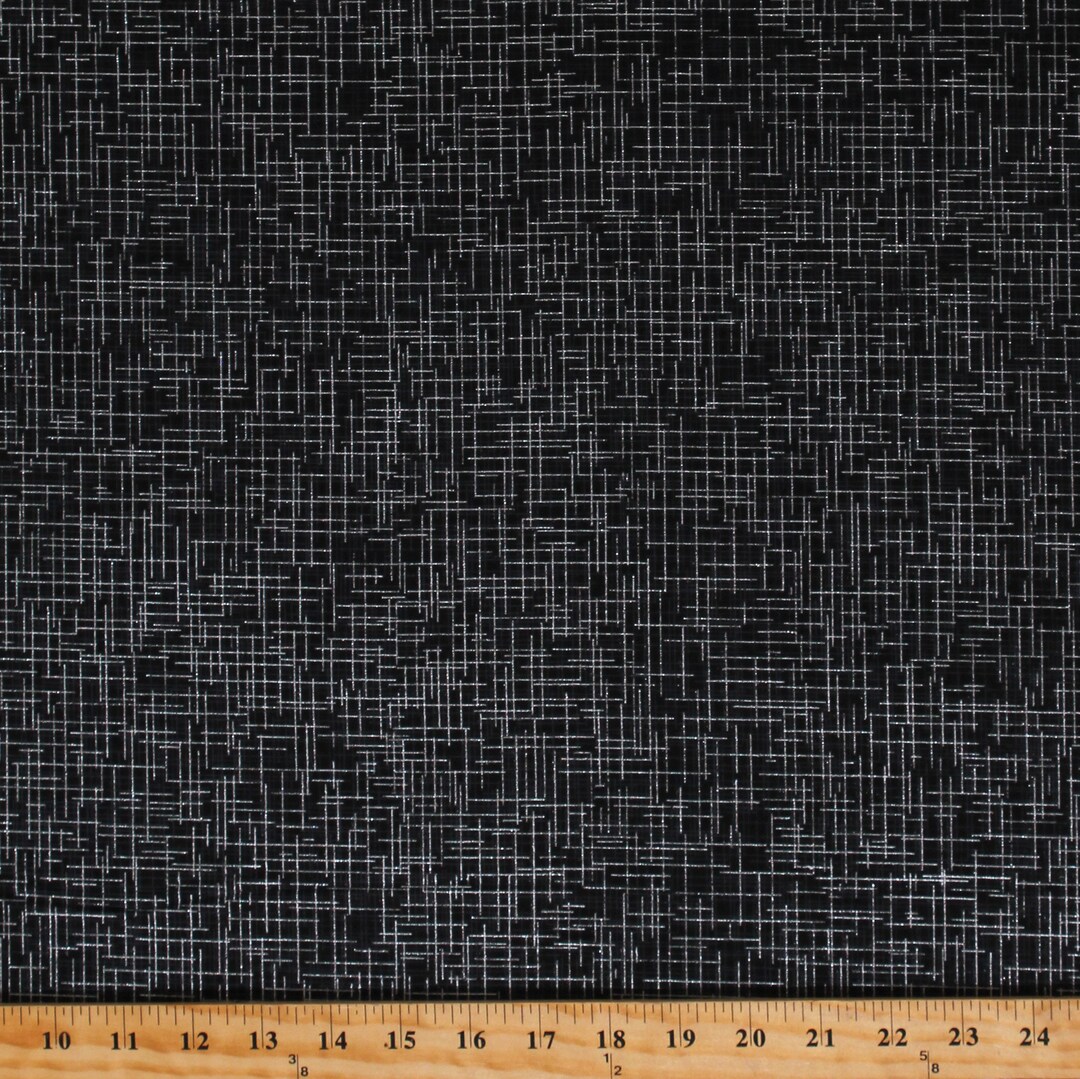 Cotton Quilter's Linen Metallic Silver Lines on Black Cotton Fabric ...