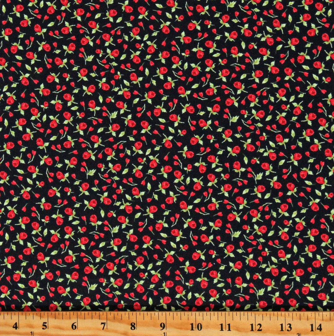 Cotton Roses Flowers Floral Vintage Rose Black Cotton Fabric Print by ...