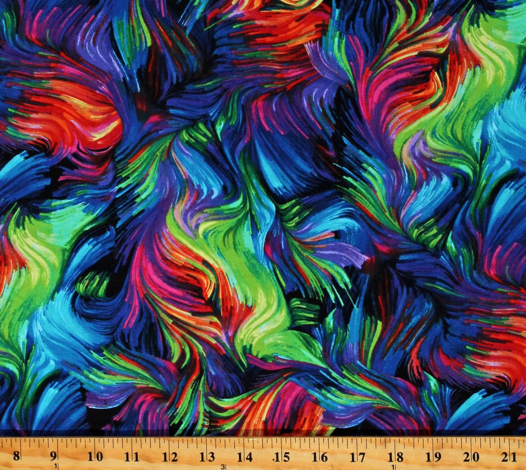 Cotton Rainbow Sparks Wispy Swirls Multicolor Cotton Fabric Print by ...