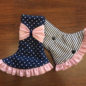 SSC Corner Drool Pads Navy Polka Dots and Stripes, With Light Pink ...