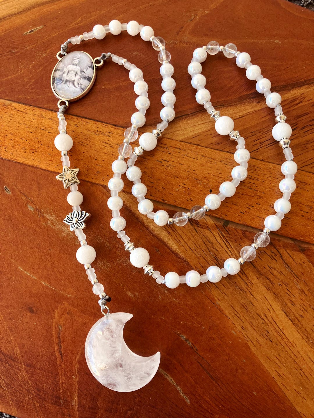 White Quan Yin Goddess of Compassion Hybrid Half Japa Mala & Rosary ...
