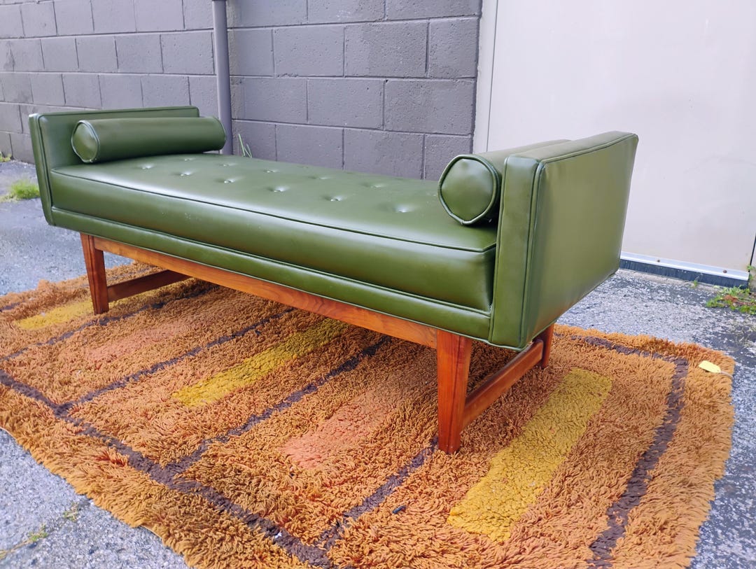 Selig Leather and Walnut Bench - Etsy
