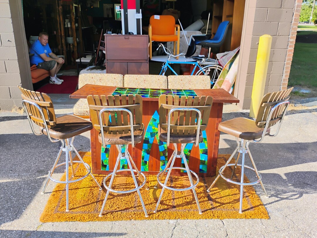 Unusual Collapsible 60s Mosiac Tile Bar and Stools - Etsy