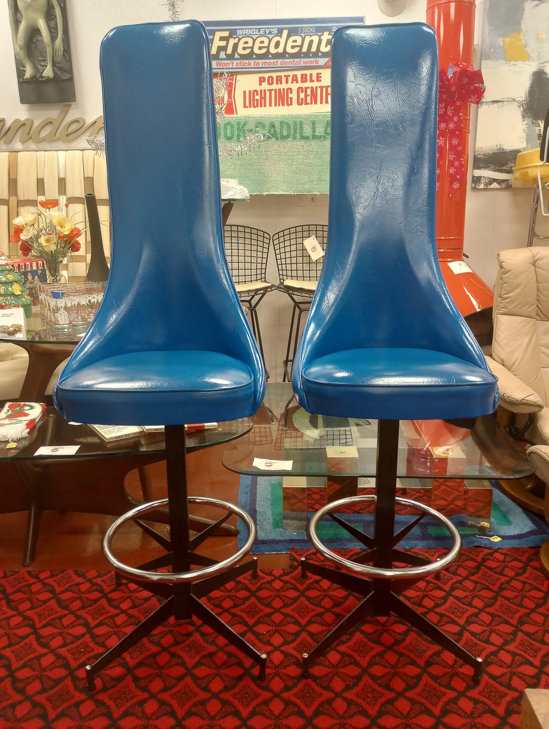 Pair of Unusual High Back Bar Stools - Etsy