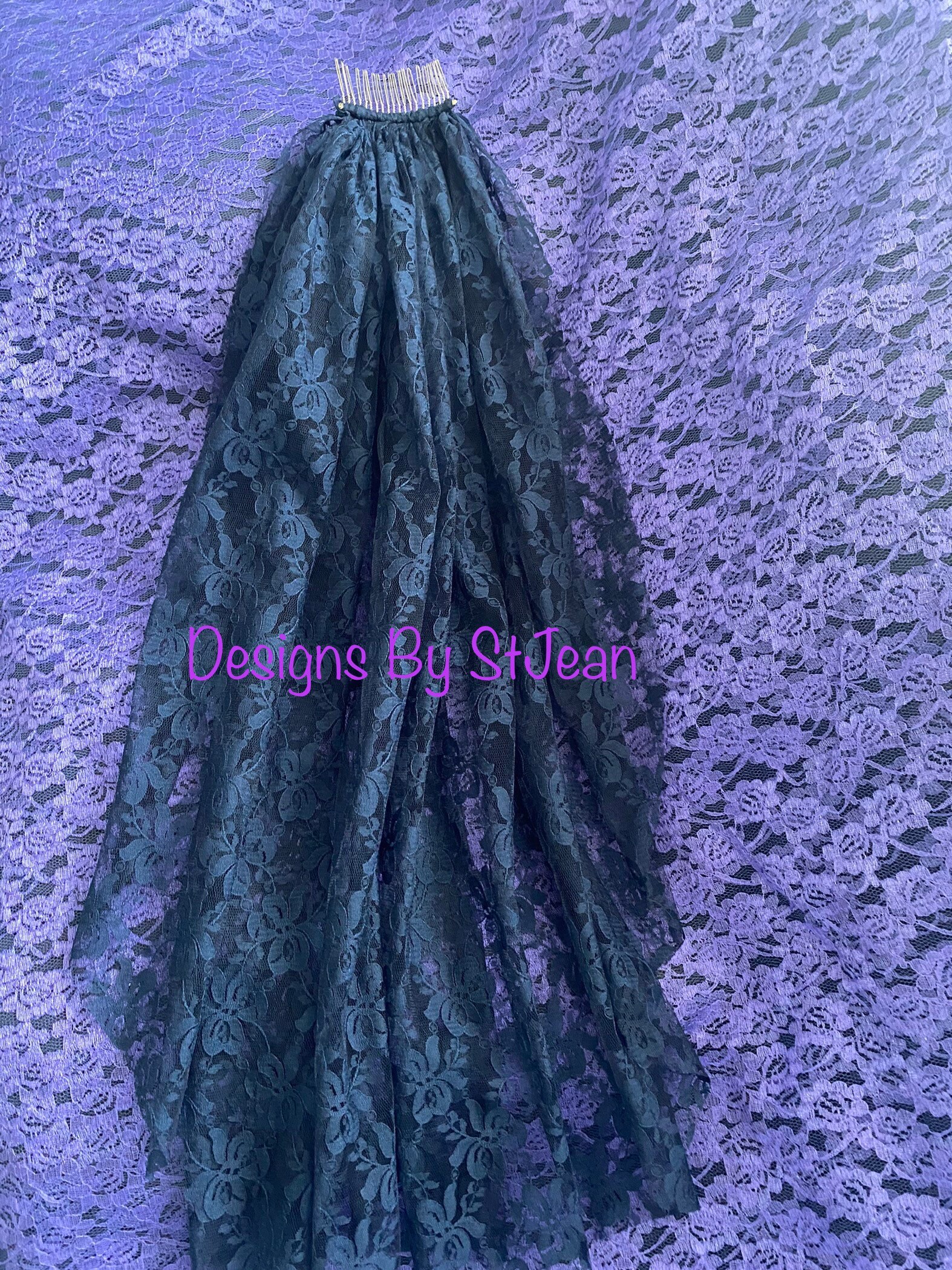 Single Layer Navy Blue Vintage Style Lace Veil, Navy Embroidered Lace ...