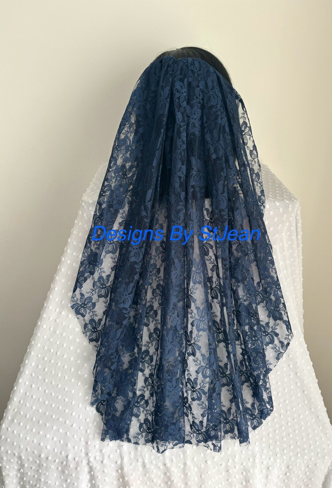 Single Layer Navy Blue Vintage Style Lace Veil, Navy Embroidered Lace ...