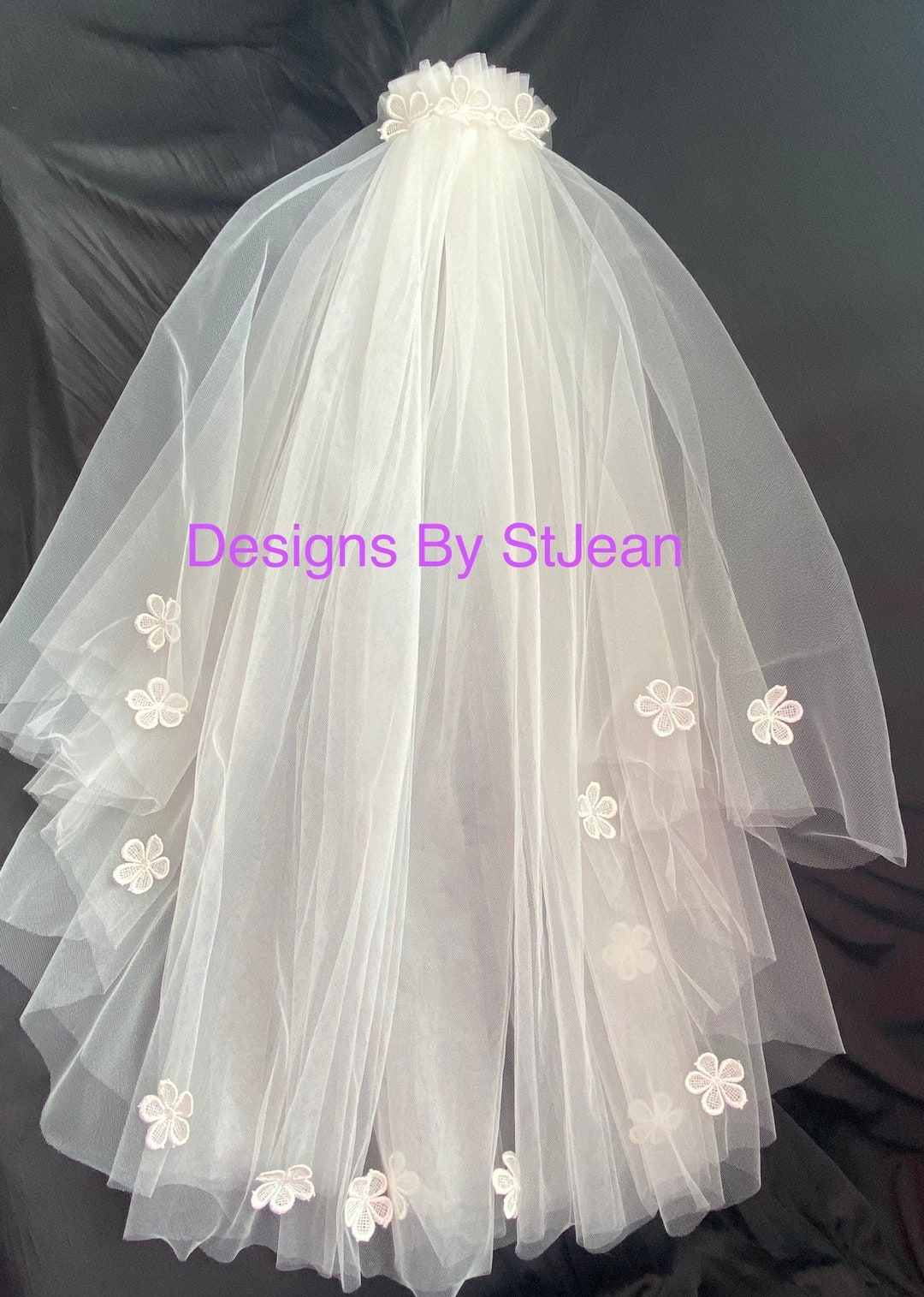 Double Layer Ivory Daisy Flower Veil, Girls Holy Communion Veil, Bridal ...