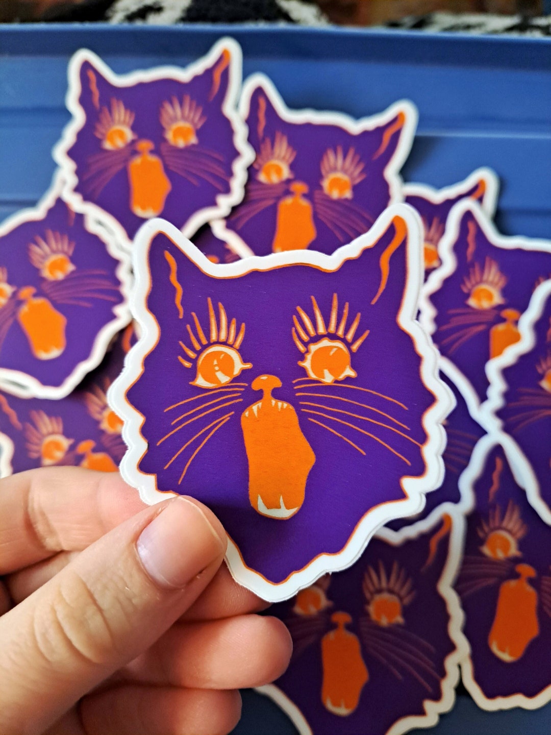 Retro Scaredy Cat Sticker (purple + Orange) | Vinyl Decal - Etsy