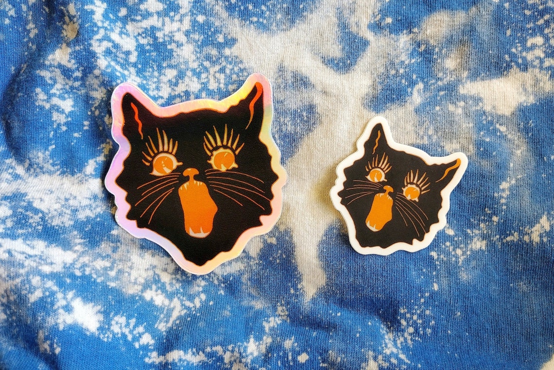 Retro Scaredy Cat Sticker black Orange Vinyl Decal - Etsy