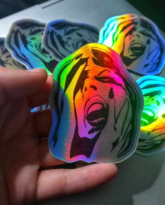 Holographic Screaming Woman Sticker Vinyl Decal | Etsy