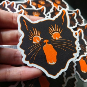 Retro Scaredy Cat Sticker (black + Orange) | Vinyl Decal | Holographic ...