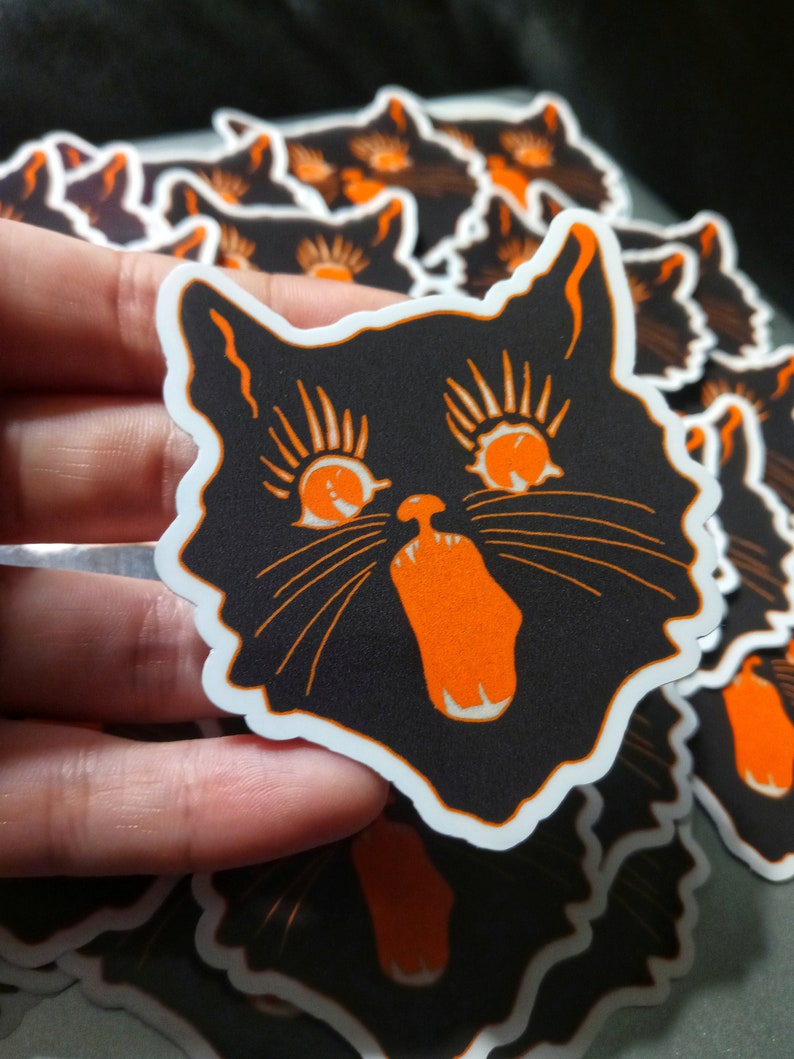 Retro Scaredy Cat Sticker black Orange Vinyl Decal | Etsy