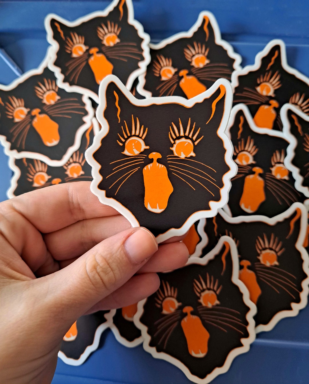 Retro Scaredy Cat Sticker (black + Orange) | Vinyl Decal | Holographic ...