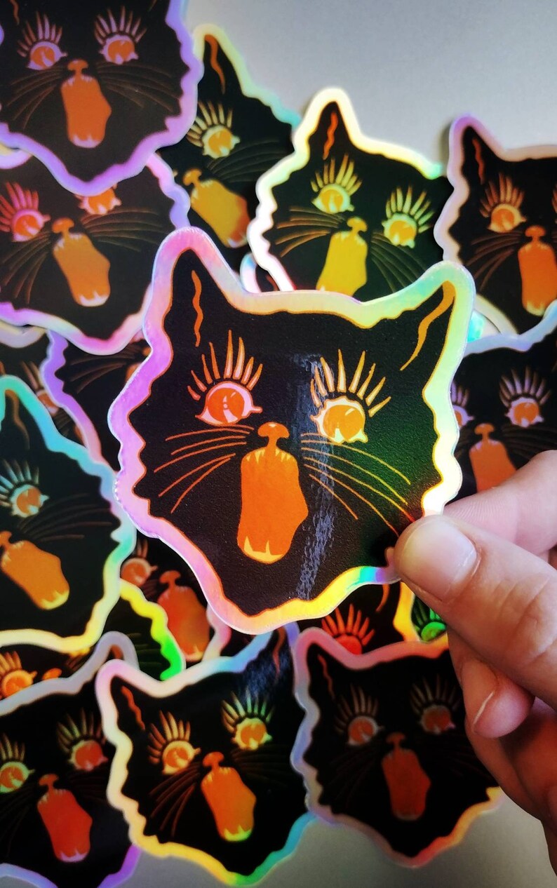 Retro Scaredy Cat Sticker black Orange Vinyl Decal - Etsy