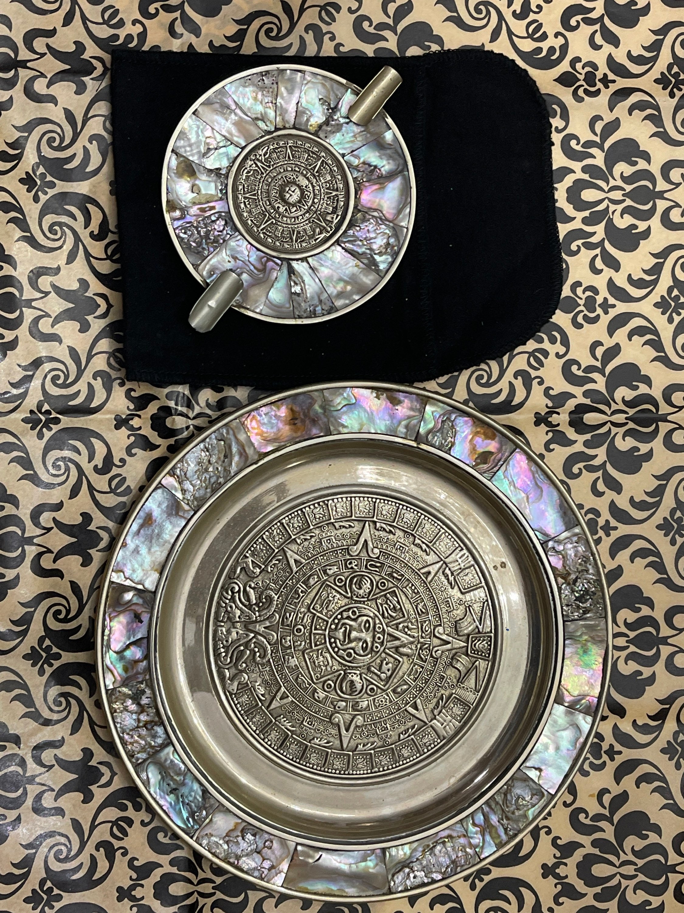 Vintage Silver Mayan Abalone Ashtray and Charger Plate/wall - Etsy