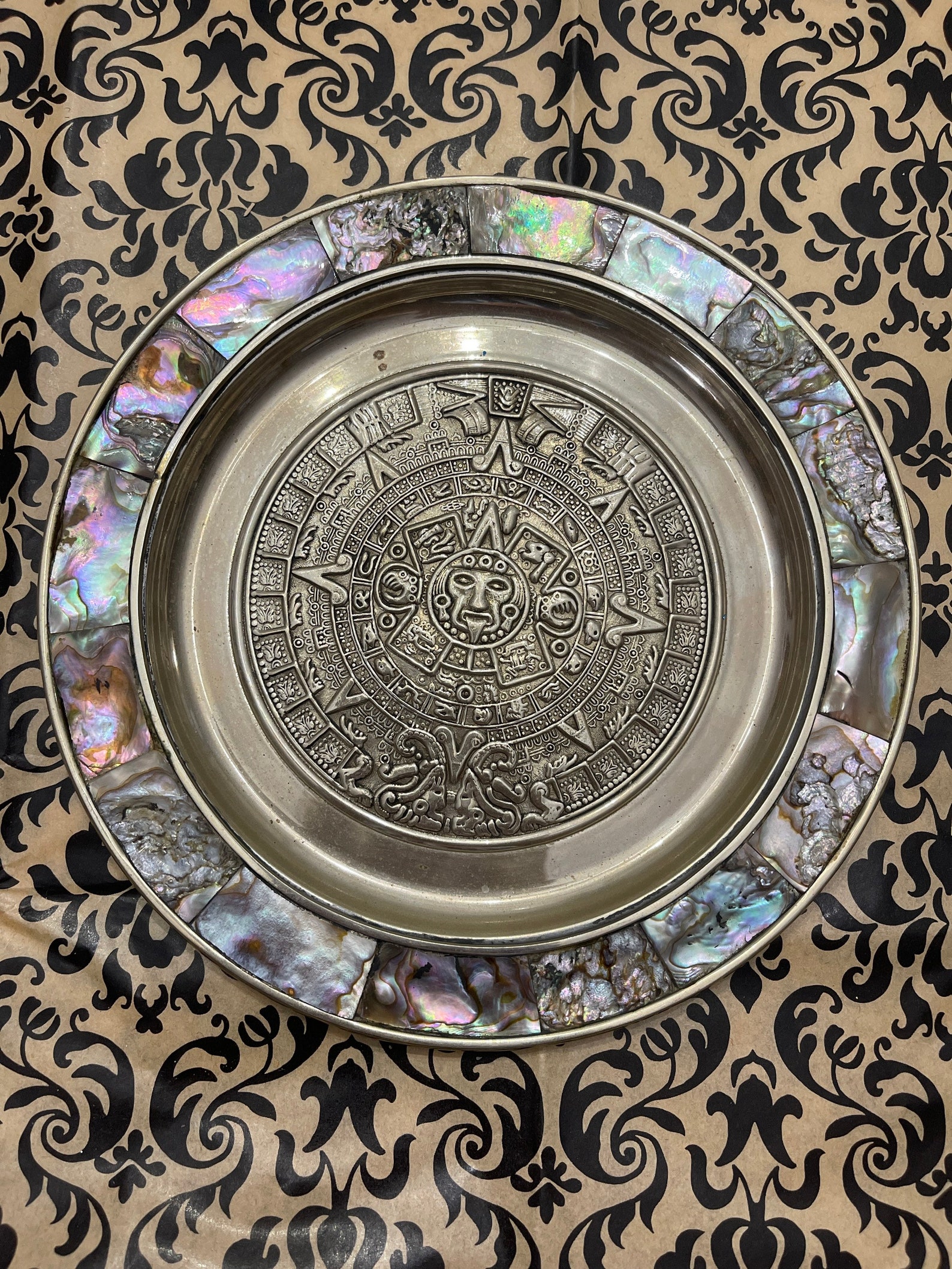 Vintage Silver Mayan Abalone Ashtray and Charger Plate/wall - Etsy
