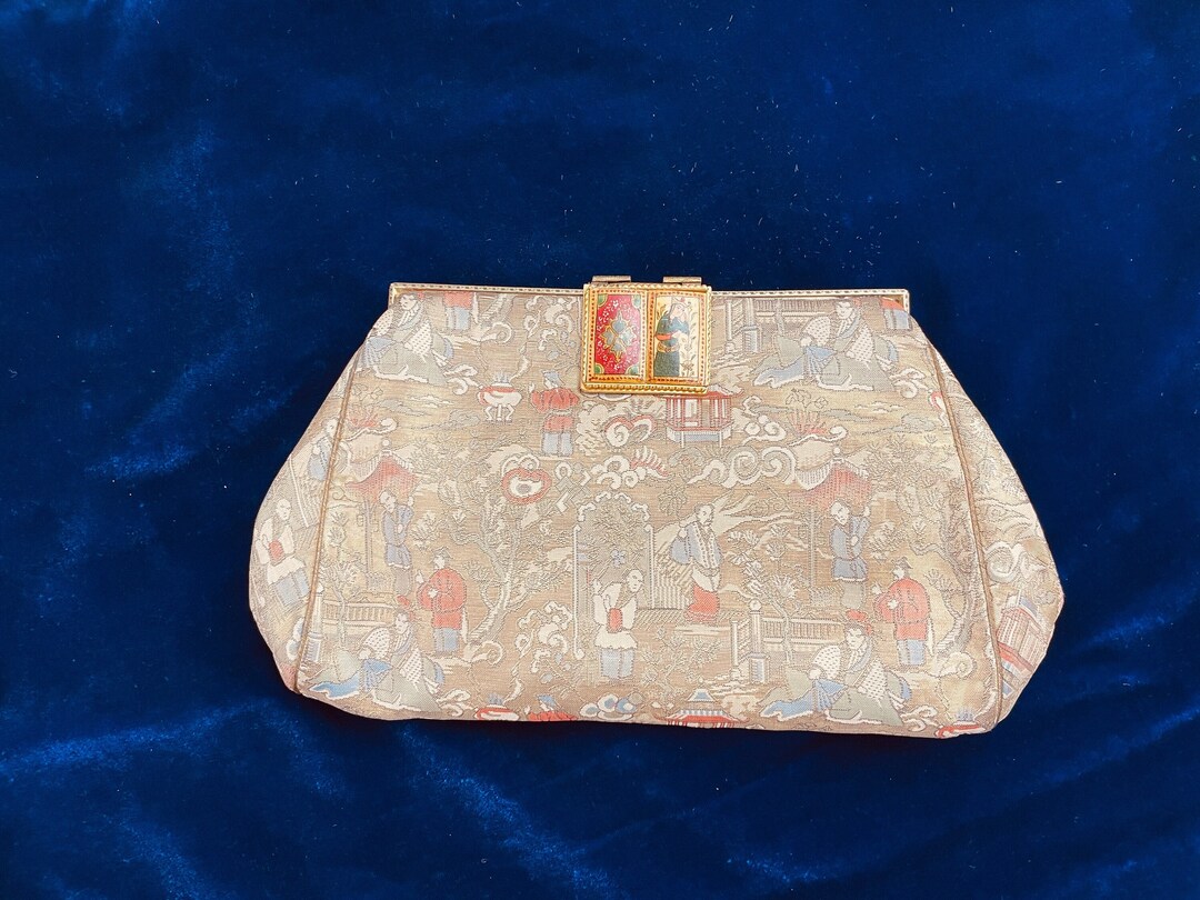 R 1920's Asian Inspired, Embroidered Brocade Evening Purse With Lacquer ...