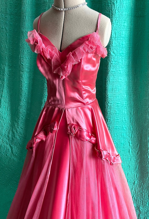 1950s Pink Duchess satin ballgown Prom evening dress … - Gem