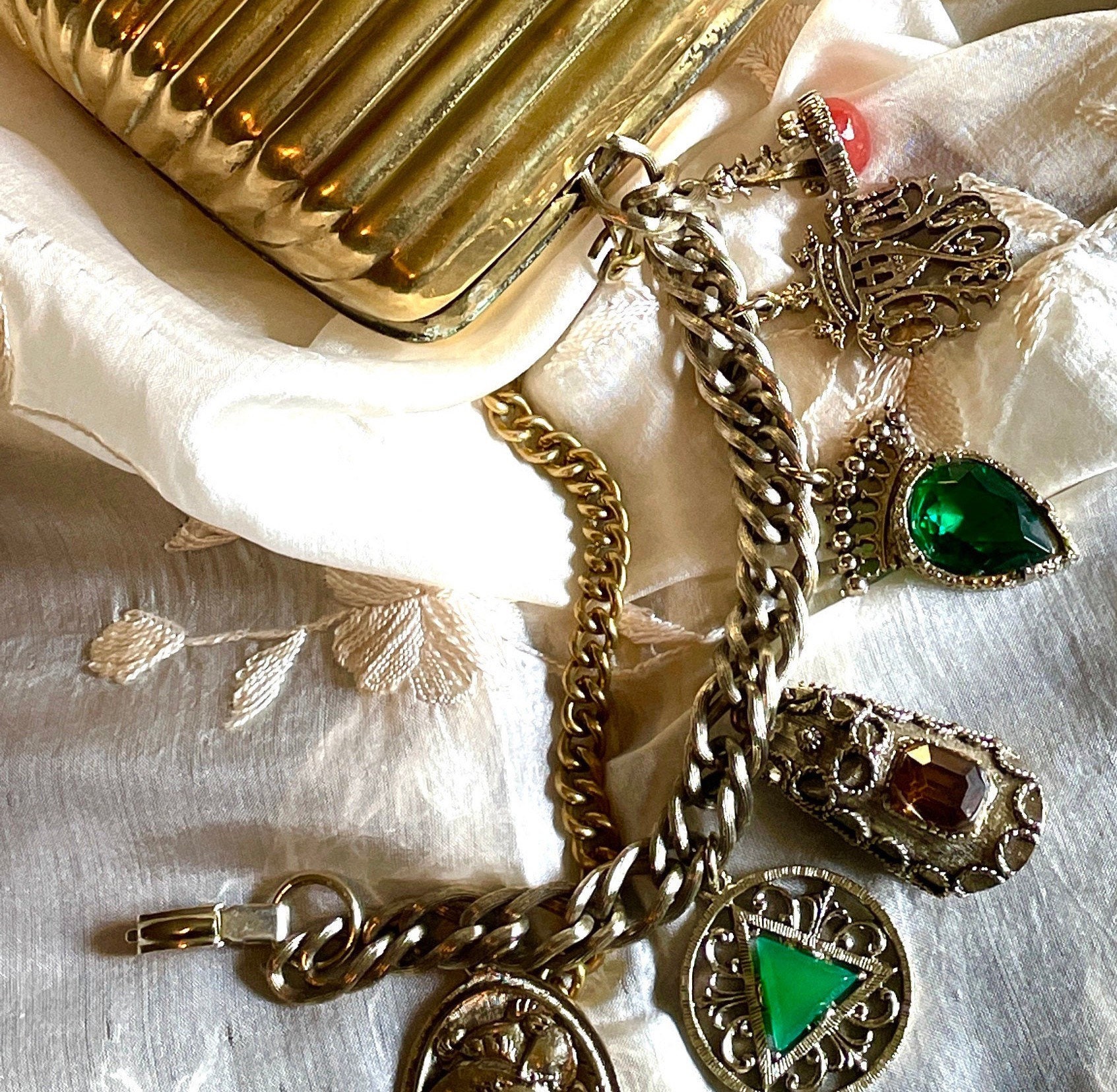 1960s Vintage Charm Bracelet: Gold Tone Braided Chain, Aristocratic ...