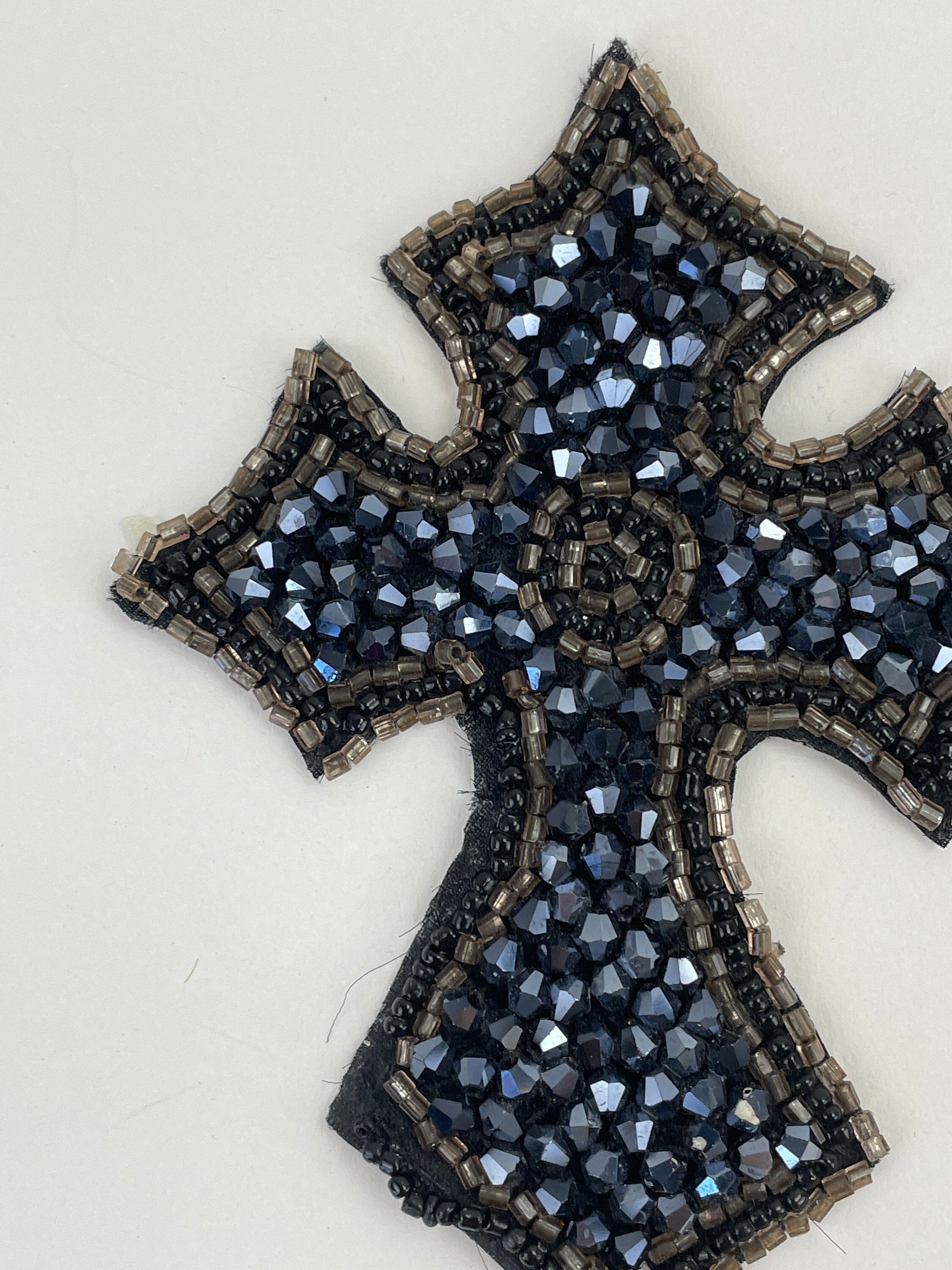Hand Beaded Black Jet and Beige Bugle Beaded Cross Fabric - Etsy
