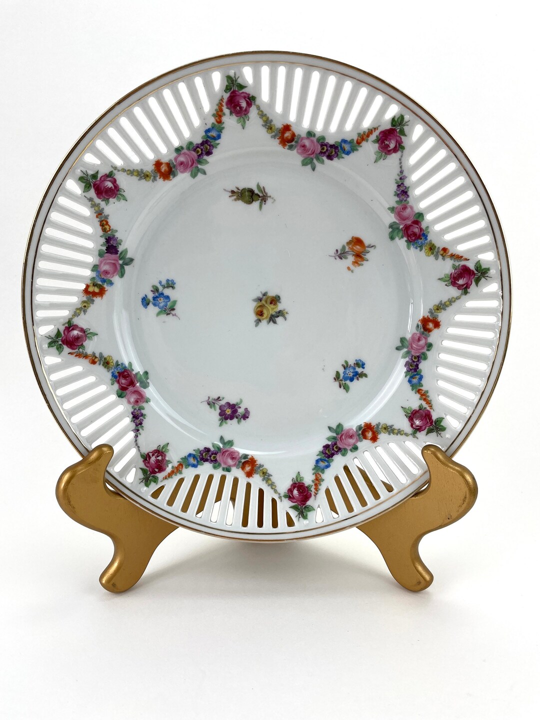 1980s Schumann Eleanor Design Floral Serving Plate With Reticulated ...