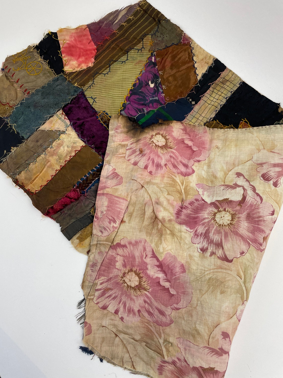 Victorian Crazy Quilt Patchwork Scrap Piece for Sewing | Etsy