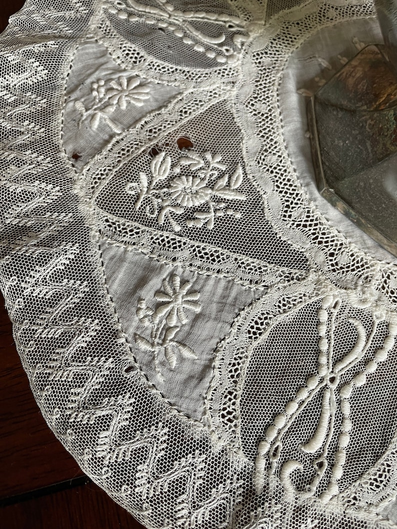 Rare 1920s Normandy Lace Round embroidered vanity linen with | Etsy