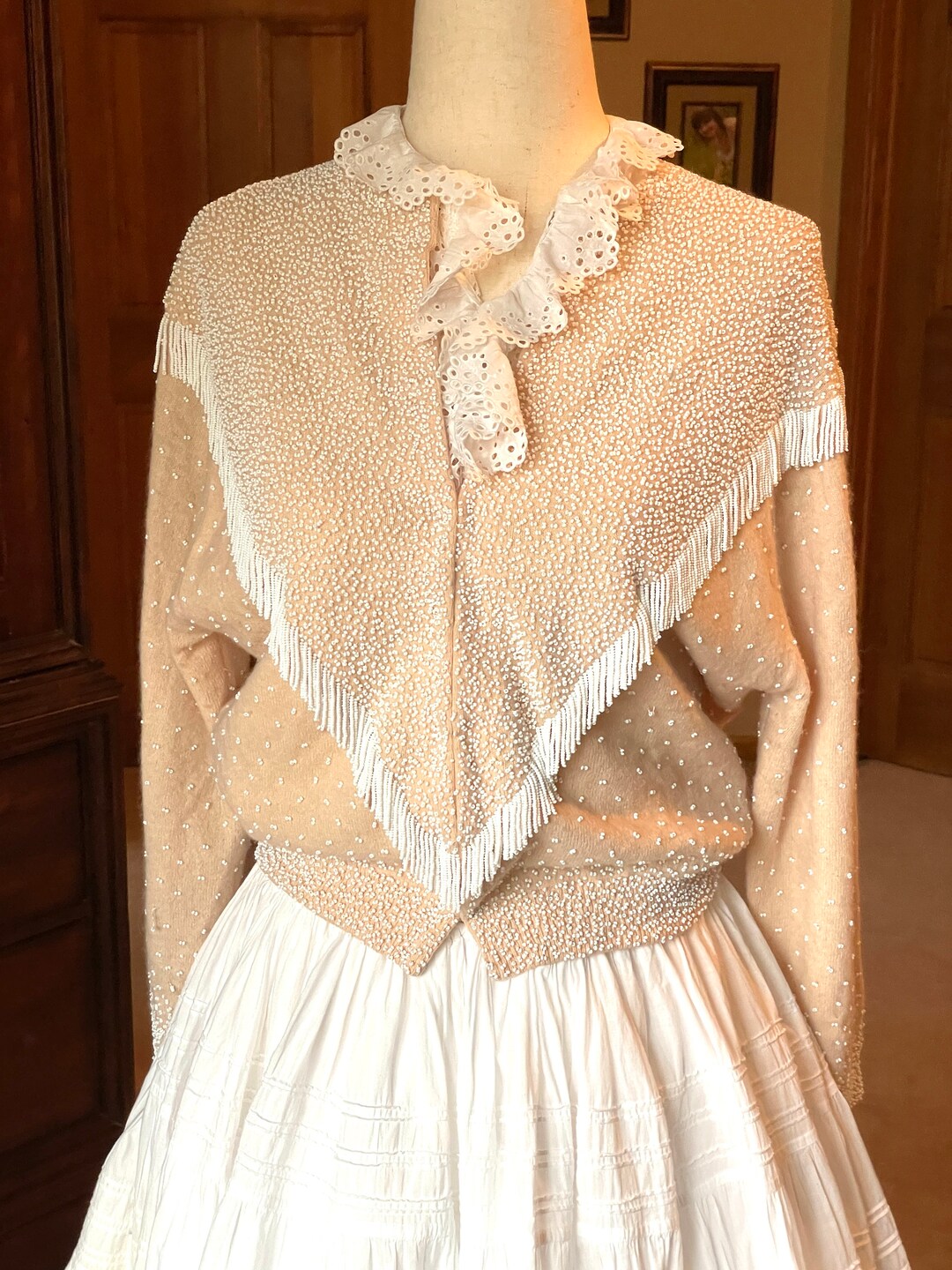 1950s Beaded Lambswool Cardigan: Vintage Angora Sweater, Hong Kong Made ...