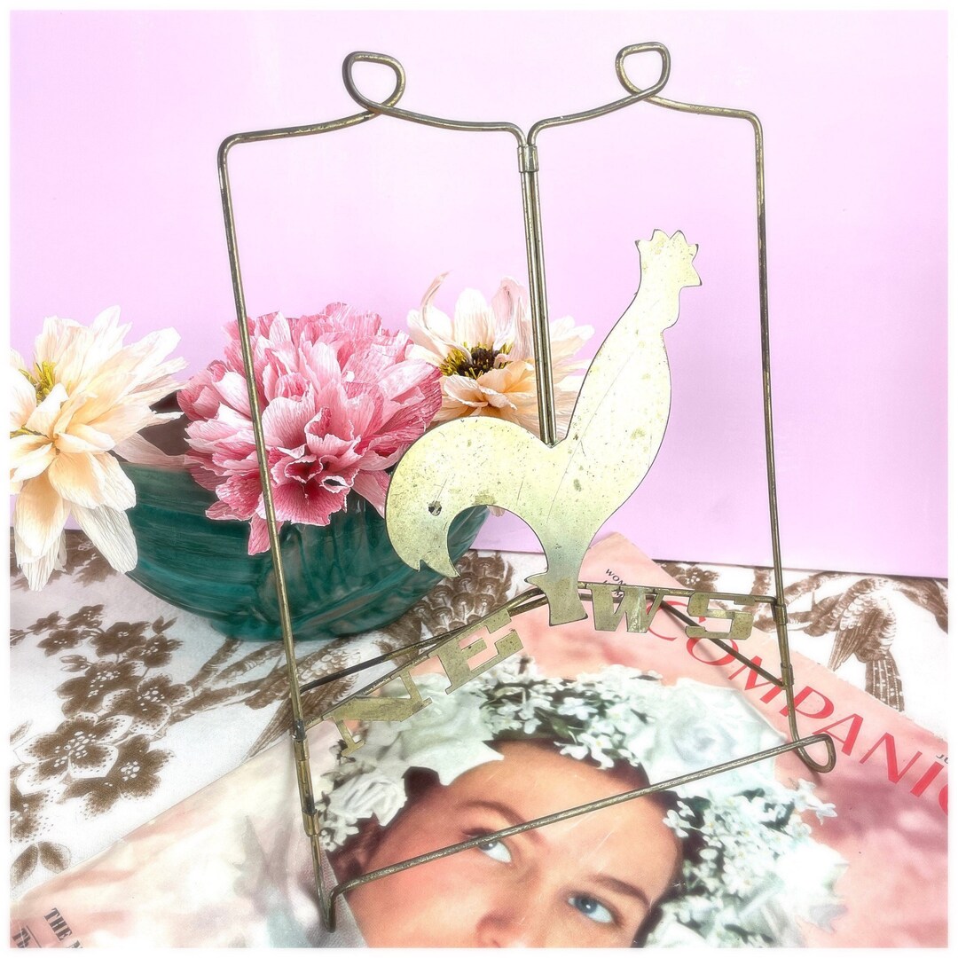 1930's Brass Rooster Newspaper Cookbook Book Holder Stand - Etsy